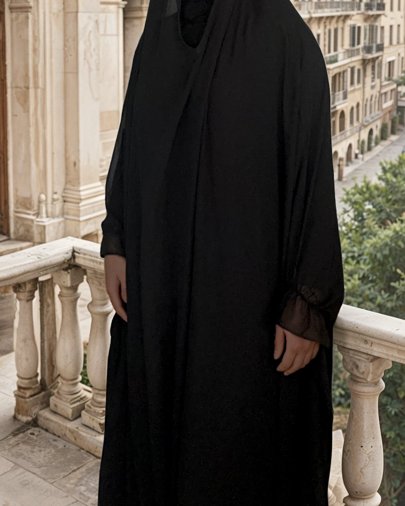 Body-Length Saudi Chiffon Khimar with Elastic Headband and Ruffle Cuff ...